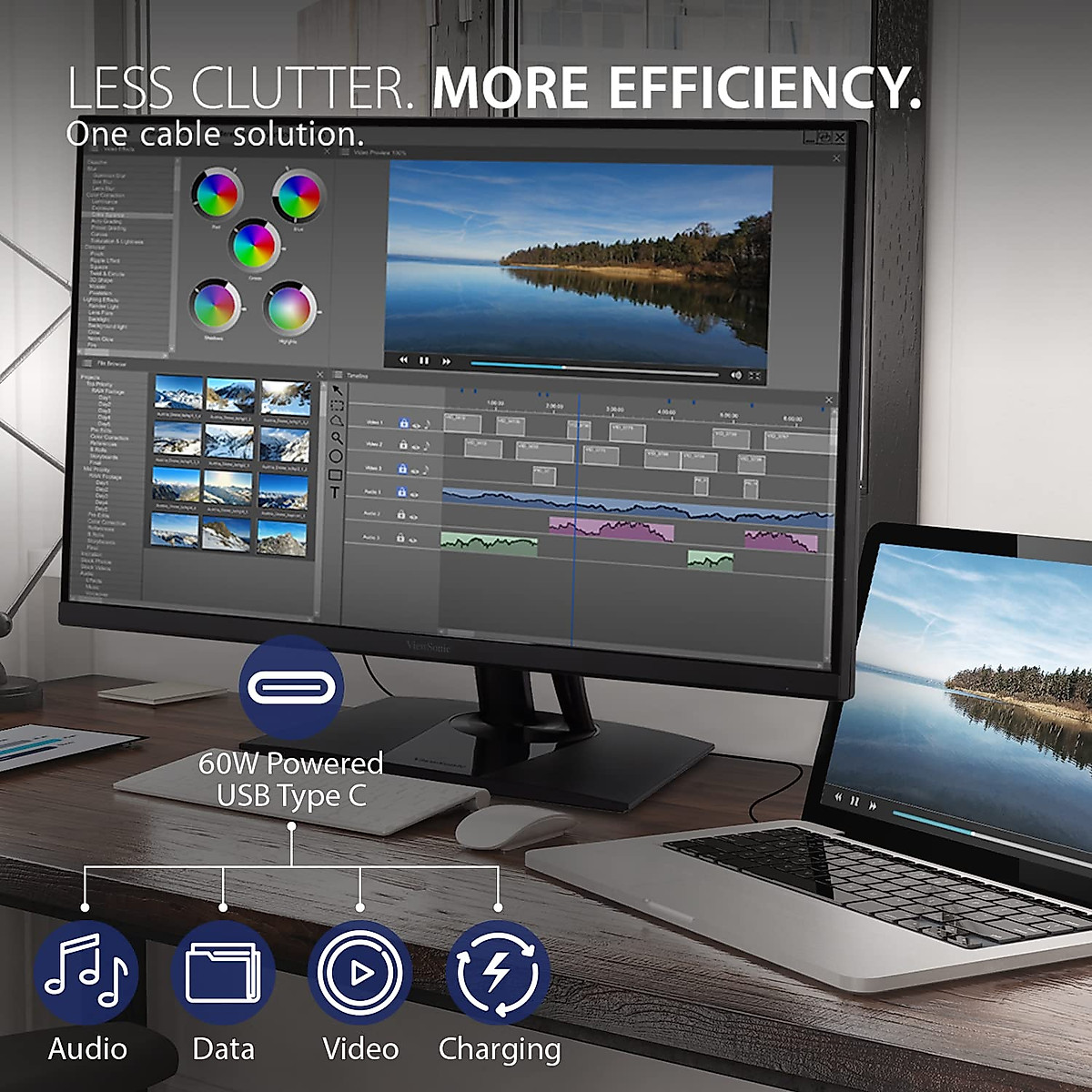 ViewSonic VP3256-4K 32 Inch 4K UHD IPS Ergonomic Monitor with Ultra-Thin Bezels, Color Accuracy, Pantone Validated, 60W USB C