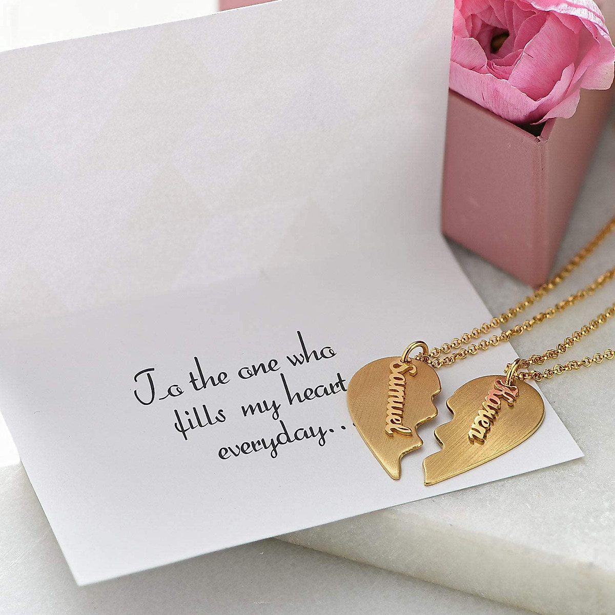 MyNameNecklace Personalized Broken Heart Necklace Couples Jewelry for Boyfriend Girlfriend- Sterling Silver 925 Engraved Couple Pendant -Valentine Day Love Gift