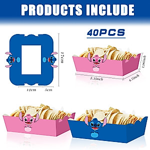 40 Pack Stitch Theme Birthday Party Supplies,Stitch Food Tray Stitch Party Favors Paper Food Serving Tray for Stitch Theme Birthday Party Decorations