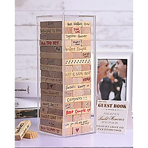 Wedding Guest Book Alternative, 54 PCS Wooden Block w Acrylic Display Box, Guest Book for Wedding Sign in, Baby Shower, Guestbook for Wedding, Wedding Book w 4 Paper Signs and 4 Color Pens