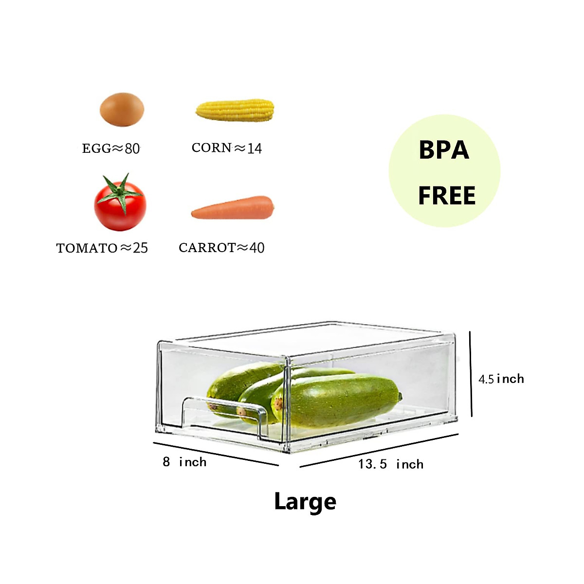 2 Pack Clear Pull-Out Bin Stackable Refrigerator Organizer Drawer Plastic Cabinets Pantry Storage Containers for Bedrooms Home Office Closet & Shoe Organization(13.5"X8.5"X5.5")