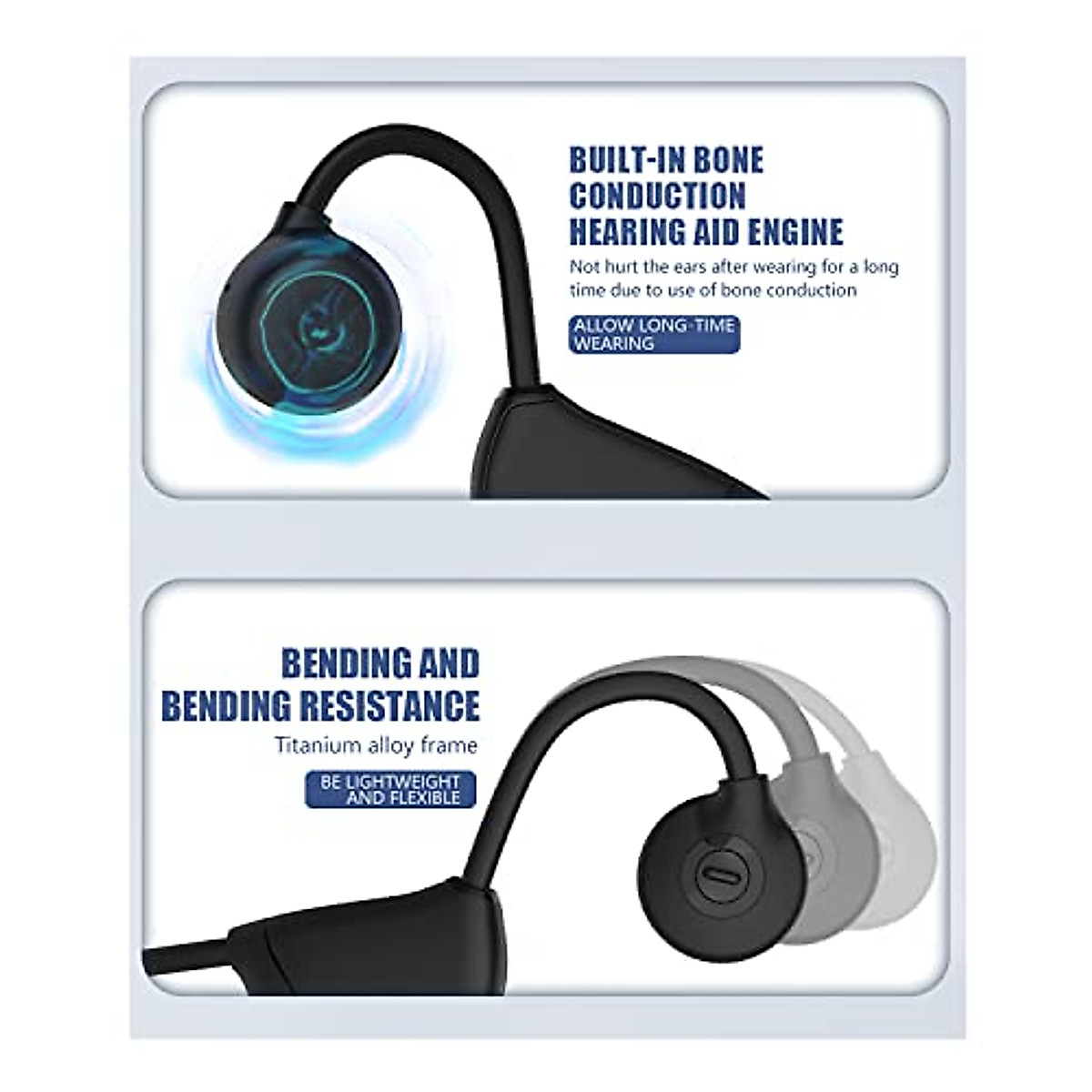 LIBMING Bone Conduction Headphones for Swimming, IPX6 Open-Ear Wireless Sport Earphones Headset for Running, Diving Water, Gym, Spa，Black