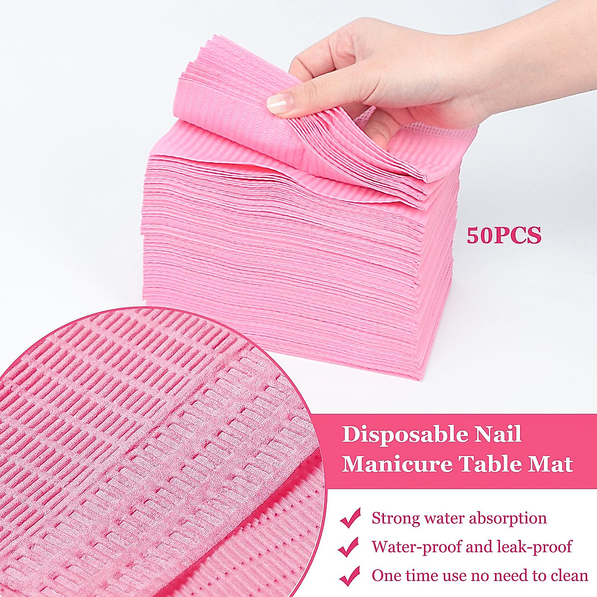 AREMOD 50pcs Disposable Nails Art Table Mat 3 Ply Nail Prep Paper Table Towels 13" x 18" Waterproof Tattoo Cover Tattooing Bibs Pads for Tattoo Supplies Acrylic Nail Supplies(pink)