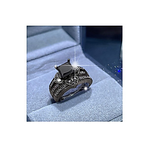 Couple Ring Bridal Sets Black Square Cubic Zirconia Promise Ring Set Gold Plated Titanium Wedding Ring Band Set Cut Diamond Anniversary Wedding Gifts for His and Hers