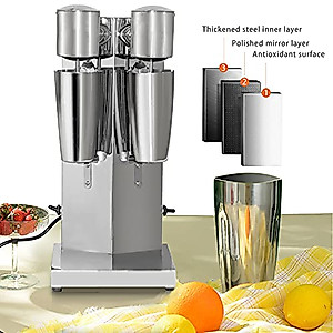 Milkshake Maker Machine Commercial Milk Shake Maker Mixer, Milkshake Machine Electric Drink Mixer, Double Head Milkshake Blender Stainless Steel Two-Speed 110V 180W