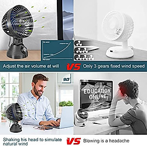 JZCreater USB Desk Fan, USB Mini Fan with Stepless Speed, 90°Auto Oscillating Fan, Quiet Rotation Strong Wind, Small Personal Fan for Bedroom Home Office Table Outdoor Stroller, 4.8inch(Black Blue
