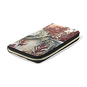 Womens Wolf Pattern Long Wallet & Purse Case Card Holder