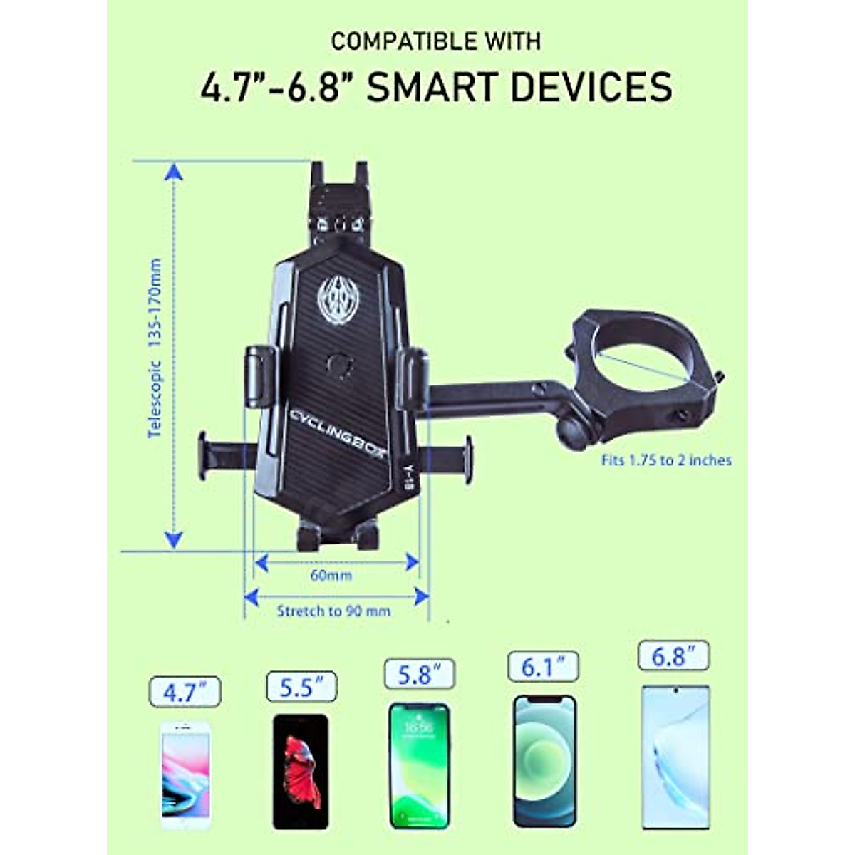ZIDIYORUO UTV Phone Mount for 1.75"-2" Roll Cage | Aluminium Alloy Holder for Polaris RZR Can Am | Compatible with 4.7"-6.8" Smart Devices | Secure Attachment to UTV/SXS Roll Bar.