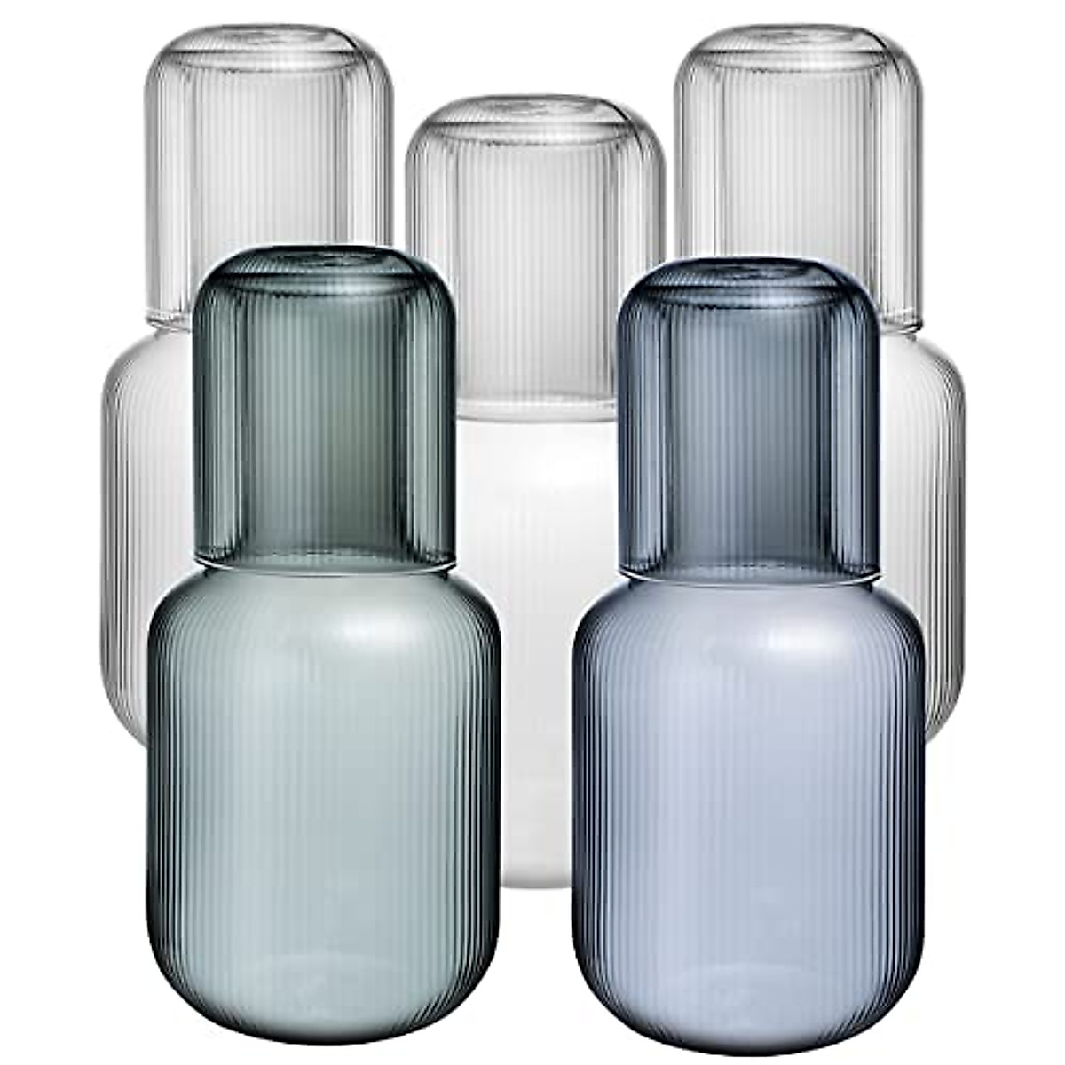 Sizikato 25 Oz Vertical Stripes Clear Glass Bedside Night Water Carafe with Tumbler Glass.