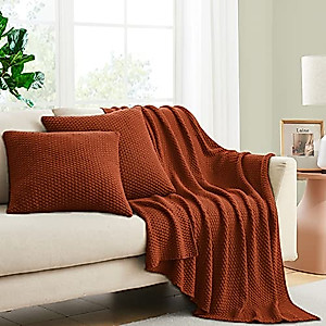 TREELY Rust Knit Throw Blanket for Couch, Soft Cozy Knitted Blankets 60" x 80", Fall Warm Breathable Blanket Decorative for Sofa Bed Living Room