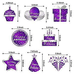 30Pcs Purple Silver Happy Birthday Decorations Hanging Swirls Party Supplies, Happy Birthday Foil Swirl Decor for Women Girls, 10th 16th 18th 21st 30th 40th 50th 60th Ceiling Swirl Sign