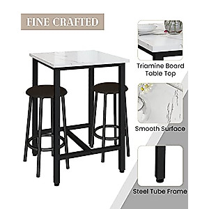 DKLGG 3-Pieces Bar Table and Chairs Set, Kitchen Dining Bar Height Table with 2 Bar Stools, Modern Bistro Pub Table Breakfast Square Bar Table Small Space for Kitchen, Living Room, Party Room, White