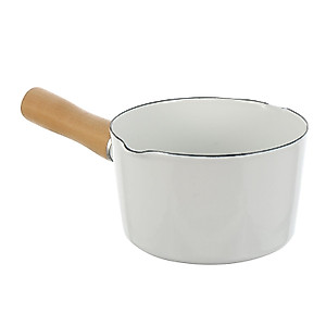 Cabilock Sauce Pan Ceramic Saucepan Small Milk Pot Enamel Butter Warmer Soup Milk Boiling Melting Pot with Wood Handle for Milk Melting Chocolate Candy Candle Making Milk Pan Coffee Warmer