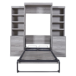 Unique Twin Size Murphy Bed with Storage Shelves and Drawers, Multiple Storage Bed Suitable for Guest Room, Office, Apartment