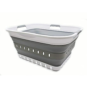 SAMMART 42L (11 Gallon) Collapsible Plastic Laundry Basket - Foldable Pop Up Storage Container/Organizer - Portable Basket - Space Saving Hamper/Basket (2, White/Grey)