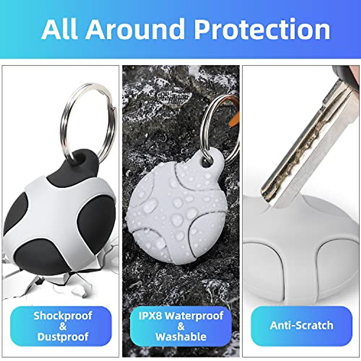 AirTag Holder, Waterproof Airtag Keychain 2 Pack, All-Around Protective Air Tag Case for Dog Cat Collar, Kids, Pets
