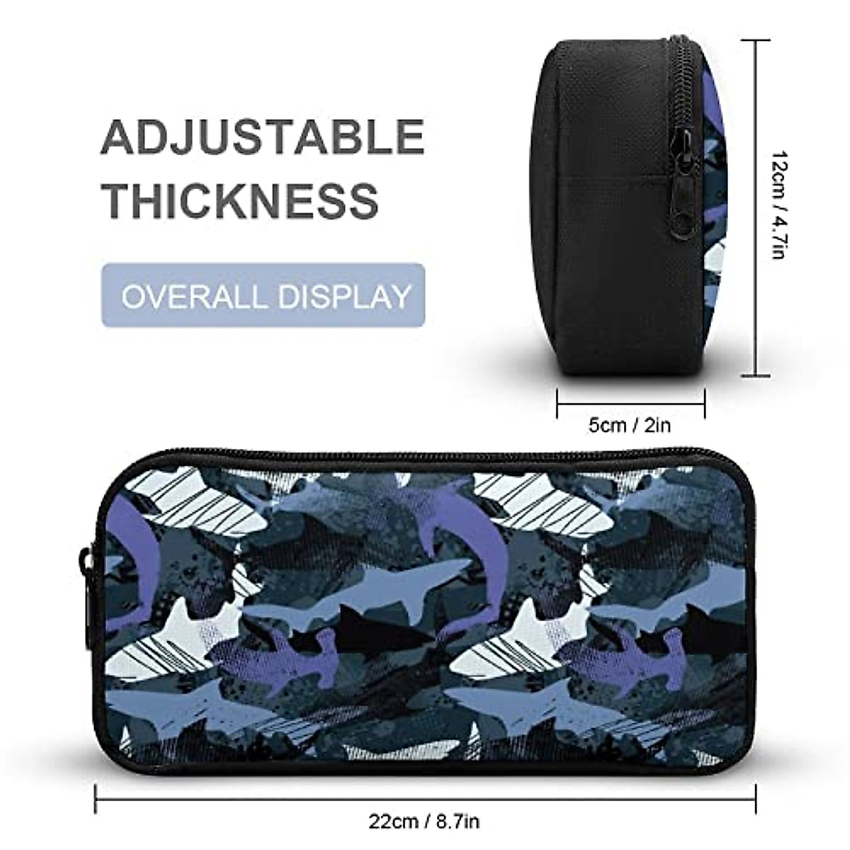 Sea Camouflage Sharks Pencil Case Stationery Pen Pouch Portable Makeup Storage Bag Organizer Gift