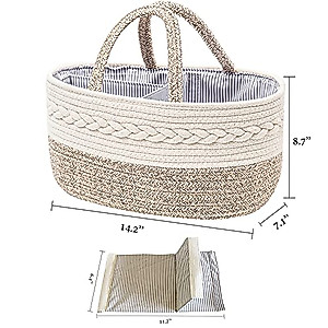 JiA QAQ Baby Diaper Caddy Organizer, Portable Cotton Rope Woven diapers Caddy-Nursery Storage, DIY Basket with Changeable Compartments, Newborn Shower Gift Tote Bag Yellow