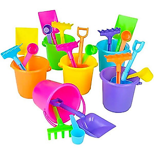 The Dreidel Company Mini Beach Playsets, Play Set Includes 1 Sand Bucket, 1 Shovel, 1 Rake, and 1 Scoop, Birthday Treats for Boys and Girls, Party Favors for Kids and Toddlers (6-Pack)