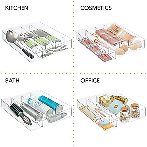 mDesign Plastic Kitchen Cabinet Drawer Storage Organizer Tray - for Storing Organizing Cutlery, Spoons, Cooking Utensils, Gadgets - 5 Divided Compartments - Clear