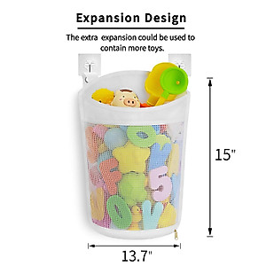 FHDS Clever Zippered Mesh Bath Toy Organizer, Multiple Ways to Hang, Ultra Large Capacity & Large Opening, Multi Use Bathtub Toy Storage Bag ( Large, White )