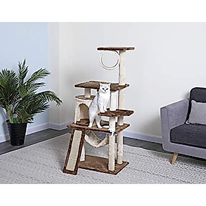 Go Pet Club 53" Cat Tree Kitty Tower Kitten Scratcher Condo House Furniture with Hammock and Tunnel Indoor Cat Activity Center, Beige/Brown