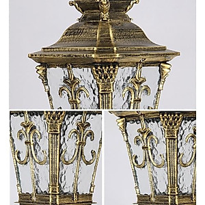 Bronze Waterproof Post Light Outdoor Villa Garden Landscape Decoration Pillar Lantern Arrow Flower Pattern Square Retro Pole Light Water Textured Glass Lamp Shade