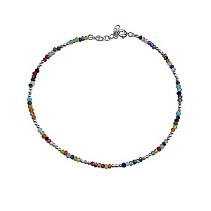 Handmade 925 Sterling Silver, Glass Beads Anklet for women, Length 9-10 inches, Adjustable Dainty Multi Color Beaded Bracelet, Beach Summer Jewelry, By MiYa Jewelry Creations
