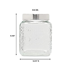 Style Setter Canister Set Decorative Glass Jars Chic Retro Floral Design with Airtight Lids for Cookies, Candy, Coffee, Flour, Sugar, Rice, Pasta, Cereal and More (Medallion Square)