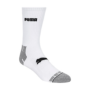 PUMA mens 6 Pack Crew running socks, White/Grey, 13-Oct US