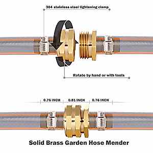 YELUN Solid Brass Garden Hose Repair Connector with Clamps Hose End Repair Kit,Fit for 3/4"Garden Hose Fitting,Male and Female Hose Fittings(3/4"-3 Set)