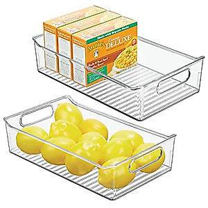 mDesign Small Plastic Kitchen Storage Container Bins with Handles -Organization in Pantry, Cabinet, Refrigerator or Freezer Shelves - Food Organizer for Fruit, Yogurt, Squeeze Pouches - 2 Pack - White
