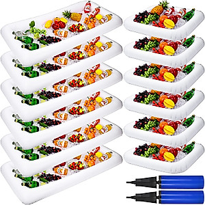 12 Pcs Inflatable Serving Bars Ice Serving Buffet with Drain Plug Inflatable Party Cooler Salad Food Drink Cooler for Parties Bbq Picnic with 2 Hand Pump, 2 Size