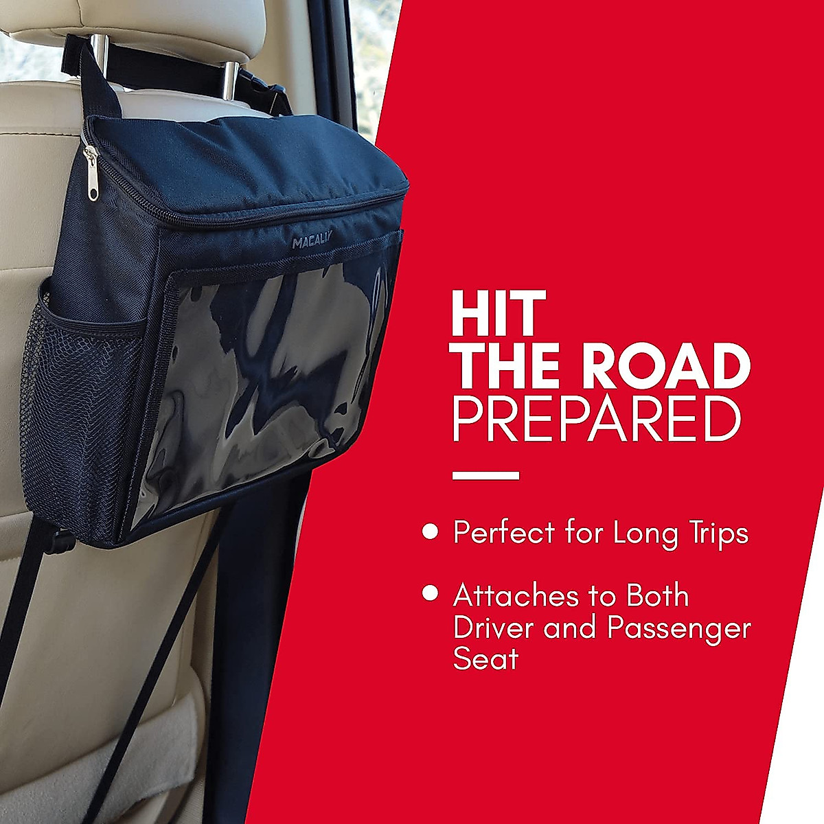 Macally Tablet Holder for Car Back Seat - A Must Have Organizer and Rear Facing Backseat iPad Holder for Kids on Long Drives - Hanger Case Compatible with Any Vehicle Headrest and Tablets up to 10.5”