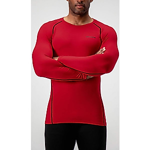 DEVOPS 2 Pack Men's Thermal Long Sleeve Compression Shirts (X-Large, Black/Red)