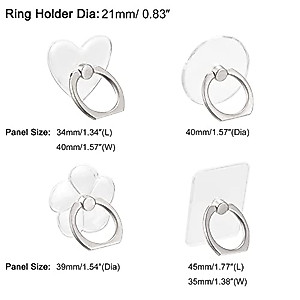 uxcell Transparent Phone Ring Holders, Clear Finger Grip Stand for Phone, Case, Tablet, Set of 4 Shapes(Leaves, Rectangle, Round, Heart)
