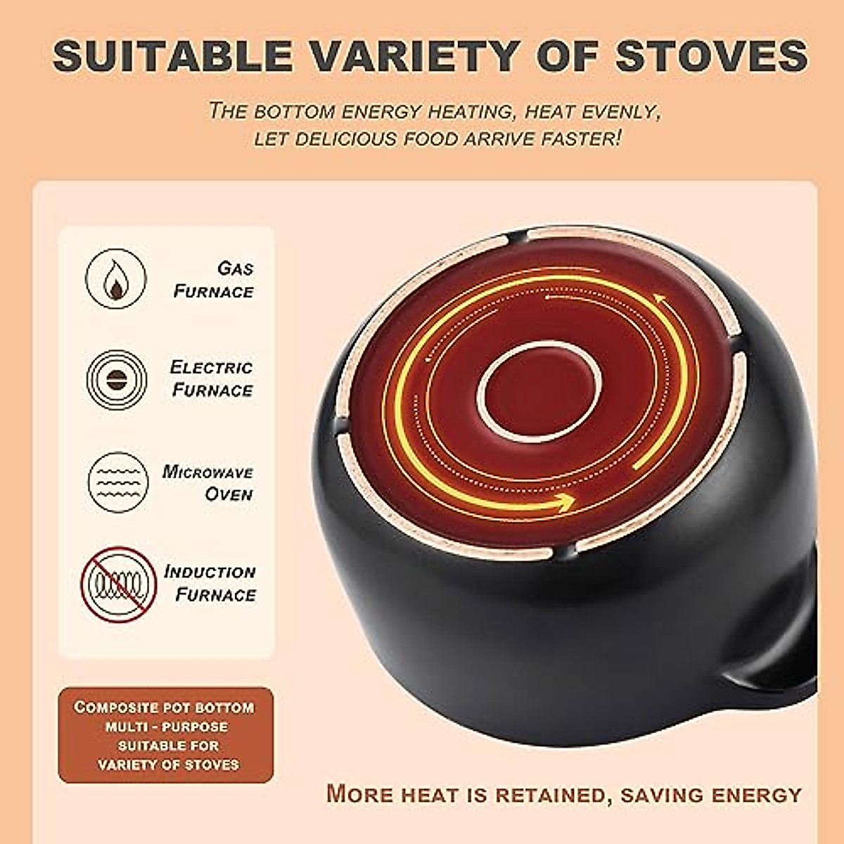 Aroplor Casserole Clay Pot Premium Ceramic Bowls With Lid Heat-Resistant Cooking Nonstick Stock Pot Soup Pot Cookware Stovetop Easy To Clean(Orange 2.65Quart,2500ml)2~6 People (Oranger)