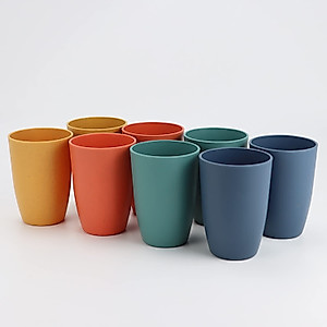 Homienly Wheat Straw Cups 8 PCS Plastic Cups Unbreakable Drinking Cup Reusable Dishwasher Safe Water Glasses with 4 Colors (12 OZ)