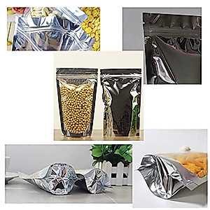 Stand Up Pouch Bags for Food - 100 Pack Resuable Food Storage bag, 14 X 20 cm (5.5 x 8 Inches), Clear Front with Aluminum Foil Back