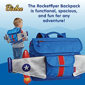 Bixbee Little Boy's Rocketflyer Backpack, Blue Rocket Bookbag with Wings