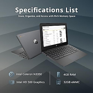 HP 2022 11.6" HD Display Chromebook Laptop, Intel Celeron Processor N3350, 4GB RAM, 32GB eMMC, Intel HD Graphics 500, HD Webcam, HD Audio, USB-C, Chrome OS, Gray, 32GB SnowBell microSD Card