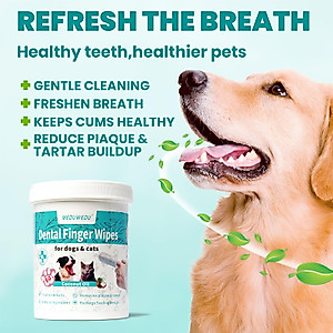 MEDUWEDU Dental Care Finger Wipes 60 Counts,Teeth Cleaning Finger Wipes for Dogs & Cats,Reduces Plaque & Freshens Breath, Coconut Scent