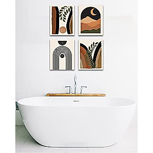 Boho Wall Art , Minimalist Wall Art , Boho Room Decor, Mid Century Modern Framed Canvas Wall Art, Abstract Boho Wall Decor, Bohemian Moon Phases Wall Painting For Living Room Bedroom Kitchen Office Home Decor Set of 4, 8x10in (Framed)