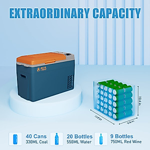 AKHAL-TEKE 12 Volt Refrigerator, 24 Quart(23L) Portable Refrigerator Freezer(-7℉~50℉) APP Control Car Fridge Cooler with Compressor 12/24V DC and 110-240V AC for Car, Camping and Home Use