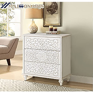 MAISON ARTS Dresser for Bedroom with 3 Drawers, Retro White Chest of Drawers Solid Wood Frame Farmhouse Accent Storage Cabinet for Bedroom Living Room Hallway Entryway Closet