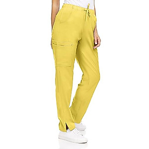 MediChic Mini Marilyn Womens Scrubs 4-Way Stretch Straight Leg Six Pocket Pants with Cargo Pockets Yellow