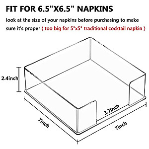 Napkin Holder, Acrylic Luncheon Napkins Holder for Table and Kitchen, Table Top Napkin Holders, Tissue Dispenser, Napkin Tray for for Bathroom, Kitchen, Parties, Weddings, Events 7 x 7 inches