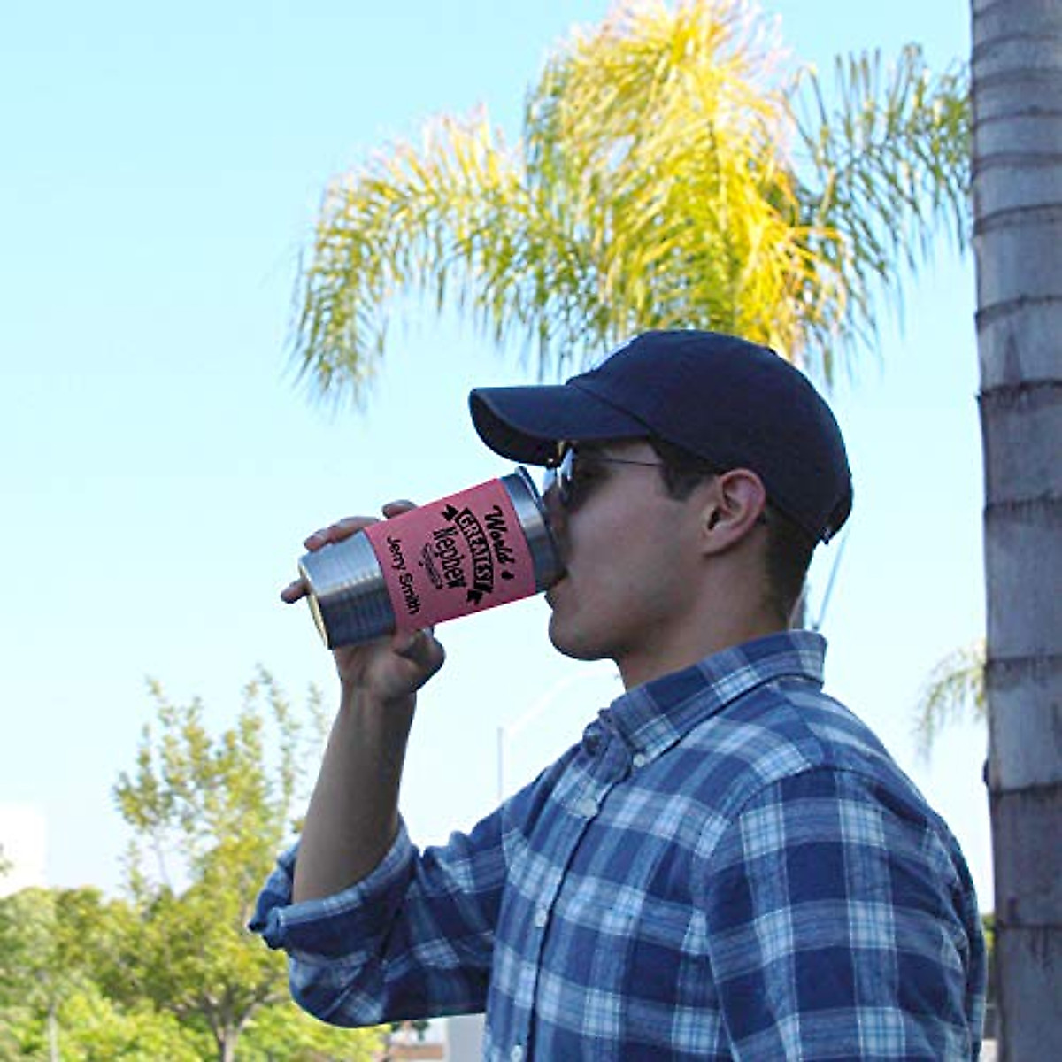 LaserGram 20oz Vacuum Insulated Tumbler Mug, Texas Come and Take It Flag, Personalized Engraving Included (Faux Leather, Pink)