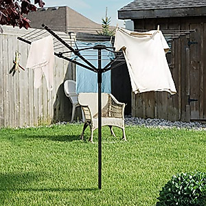 Nisorpa Rotary Outdoor Umbrella Drying Rack Adjustable Height Clothesline w/Waterproof Protective Cover Folding Rotary Dryer with 4-Aluminum Arms and Steel Post | 12-Lines with 165 ft. Clothesline