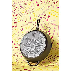 Lodge 12 Inch Dolly Parton Pre-Seasoned Cast Iron Stamped Skillet - Signature Teardrop Handle - Use in the Oven, on the Stove, on the Grill, or Over a Campfire, Black